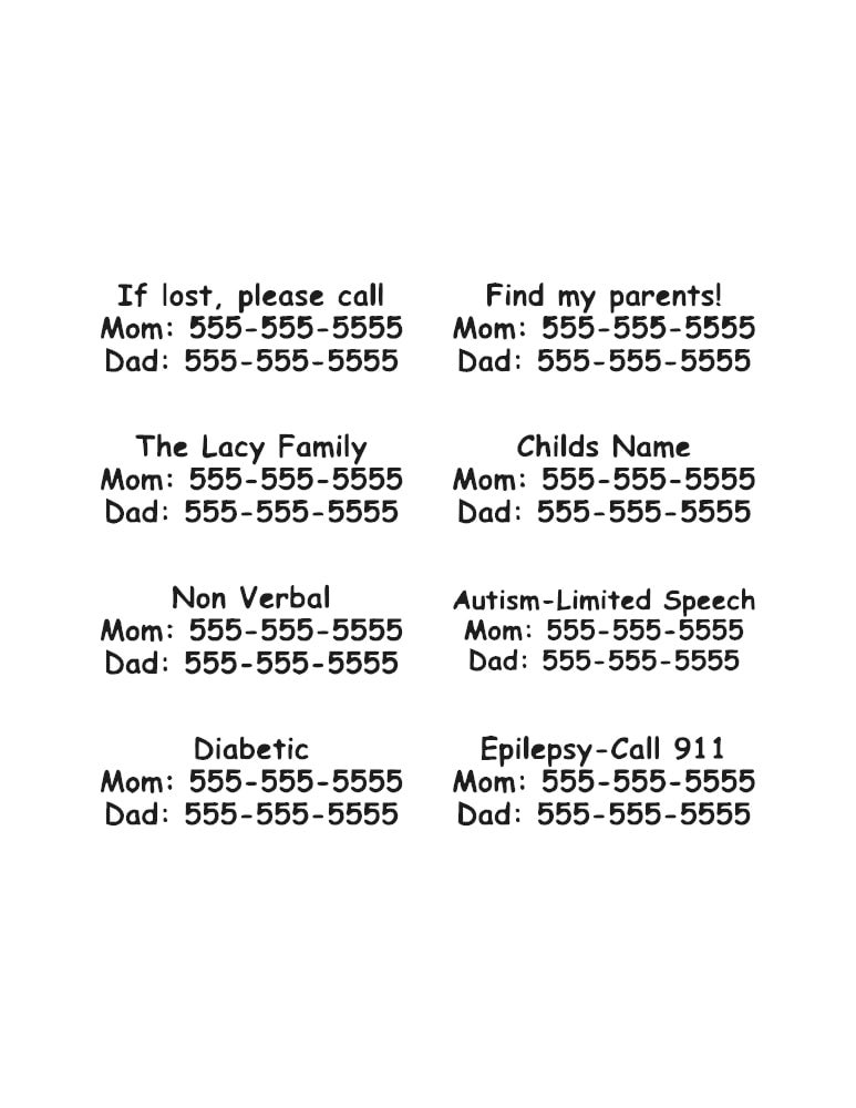 Child Safety ID Temporary Tattoos | JCB Vinyl Creations